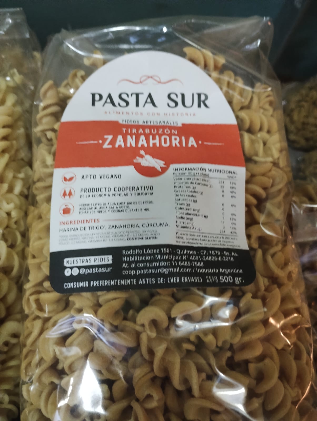 Fideos Fusilli Artesanal Zanahoria Pasta Sur 500gr. – Nodo Monte Castro
